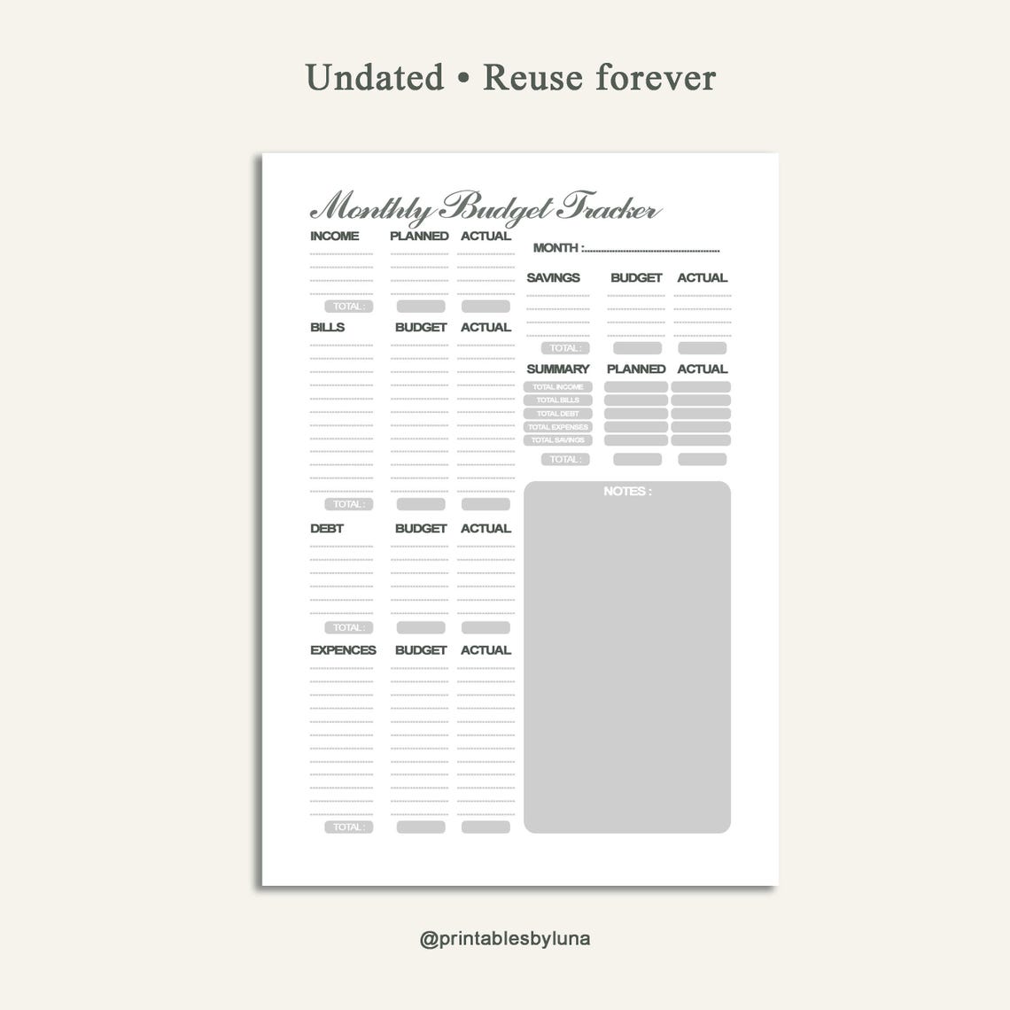Budget Tracker Insert Minimal Elegant Simple, Finances Planning Sheet ...