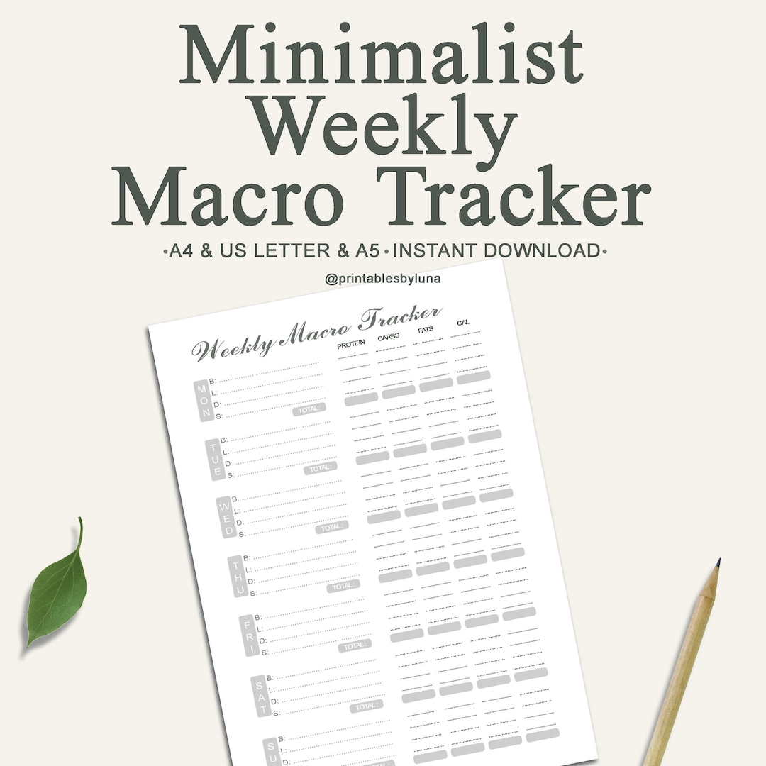 Weekly Macro Tracker Printable • Minimalist Nutrition Planner (a4/a5 ...