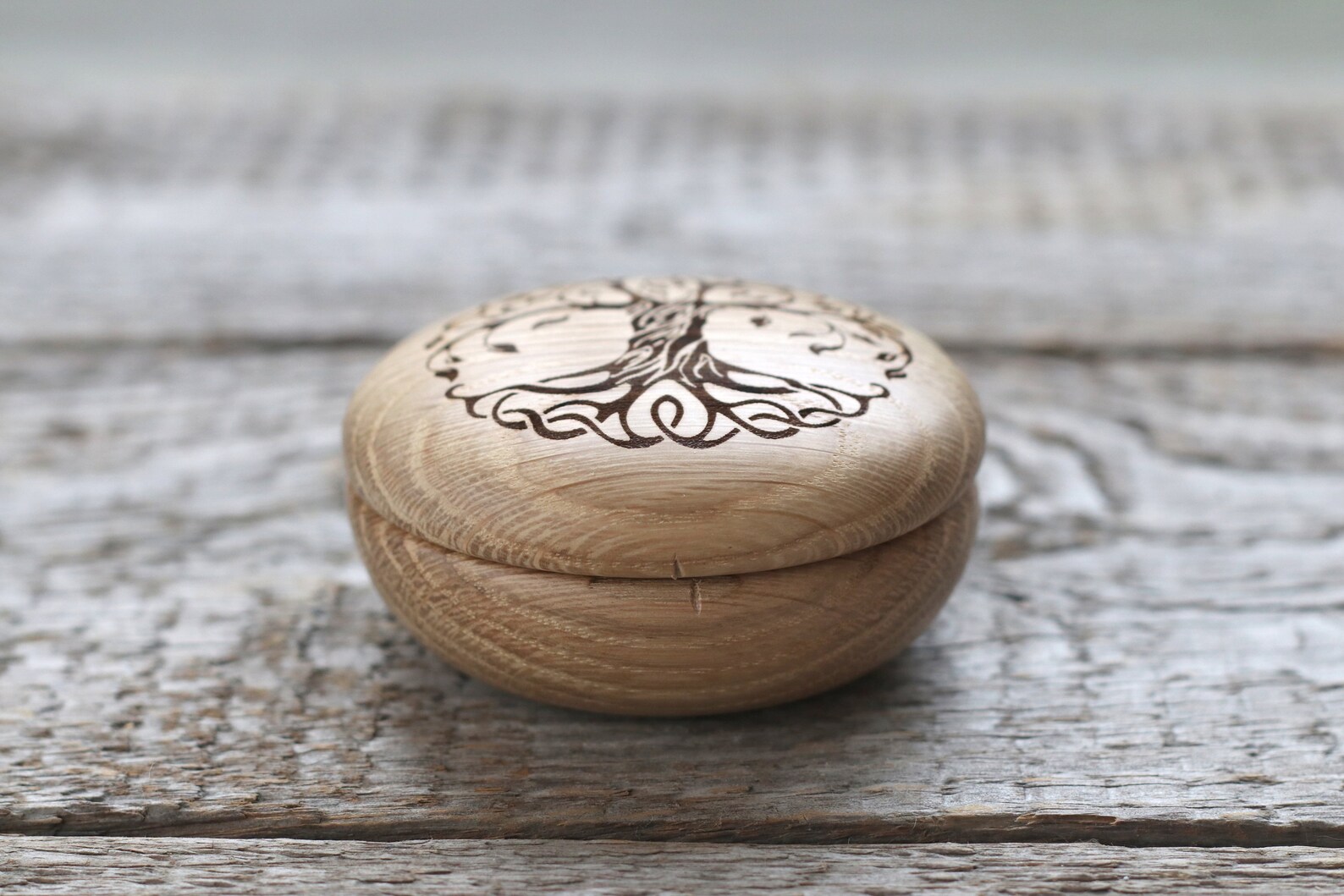 Tree of Life Small Round Oak Wood Jewelry Box. - Etsy
