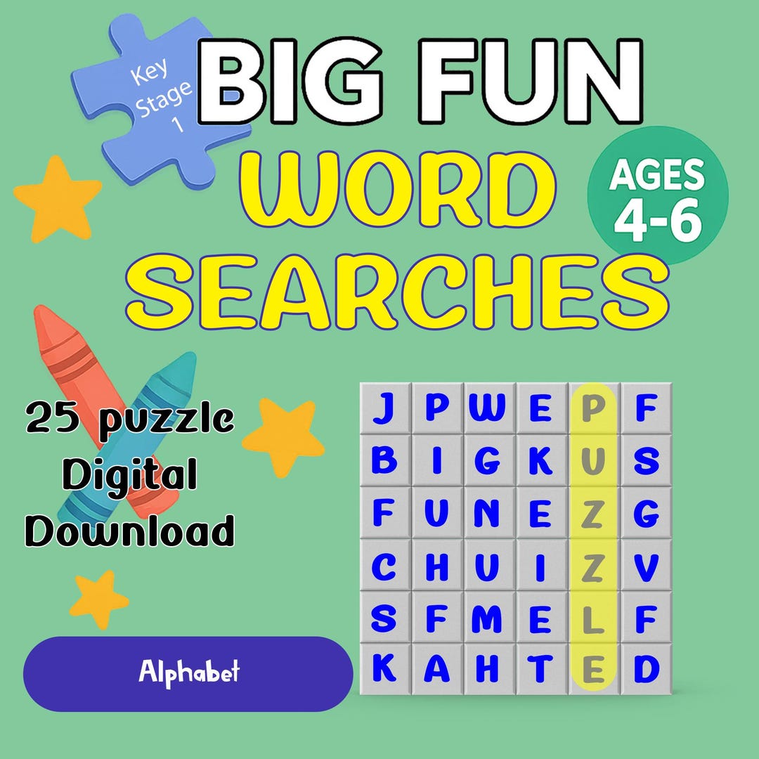 Alphabet Word Search for Kids – 25 Printable Puzzles (ages 4–6) - Etsy