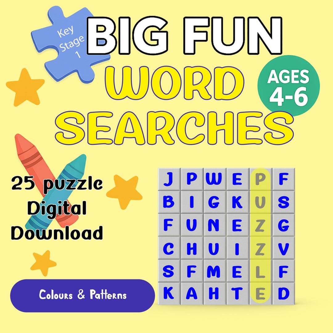 Colours & Patterns Word Search for Kids – 25 Printable Puzzles (ages 4 ...
