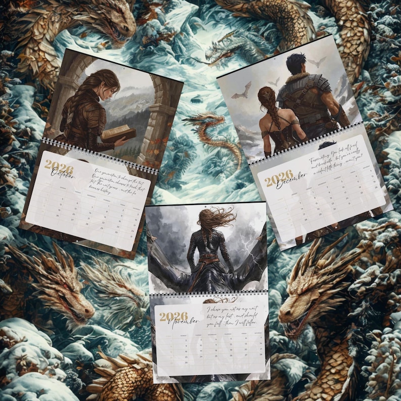 Booktok Fantasy Wall Calendar 2026 - Epic Romantic Dragon Watercolor ...