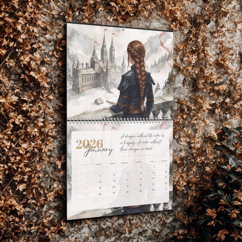 Booktok Fantasy Wall Calendar 2026 - Epic Romantic Dragon Watercolor ...