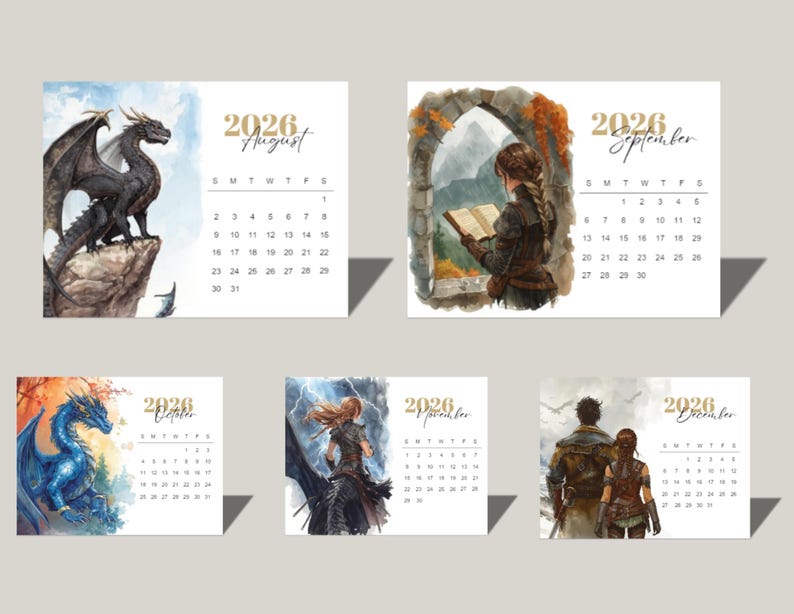 2026 Dragon Rider Fantasy Calendar | Romantasy Printable Wall Art ...