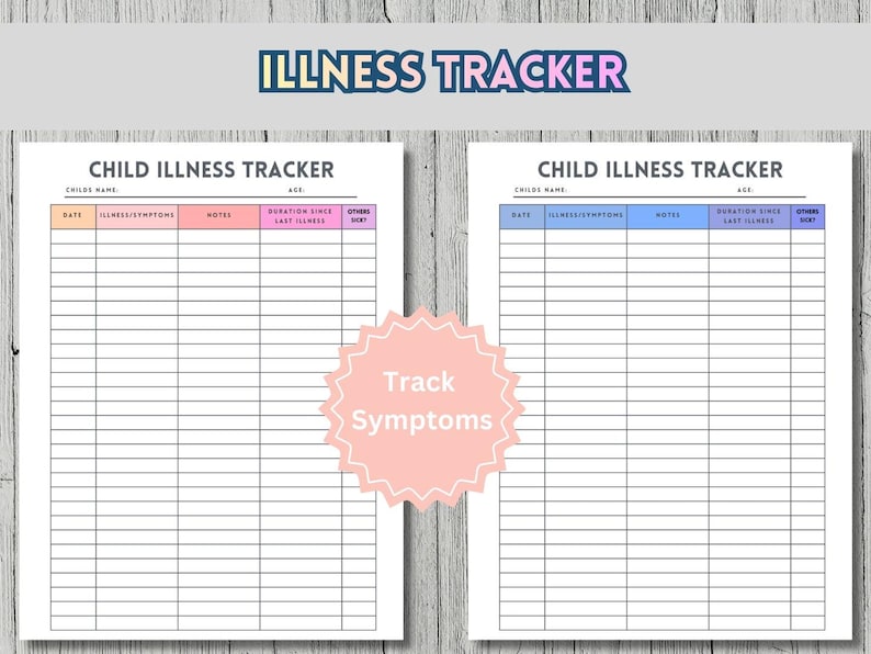 Child Illness Tracker & Medication Log, Kids Symptoms Journal ...
