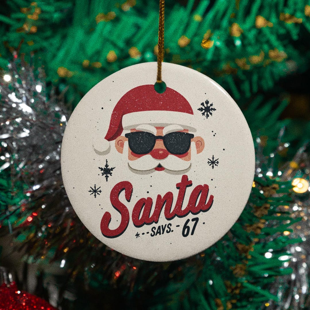 Santa Hat 6 7 Animated Ornament, Six Seven Trendy Meme Style Festive ...