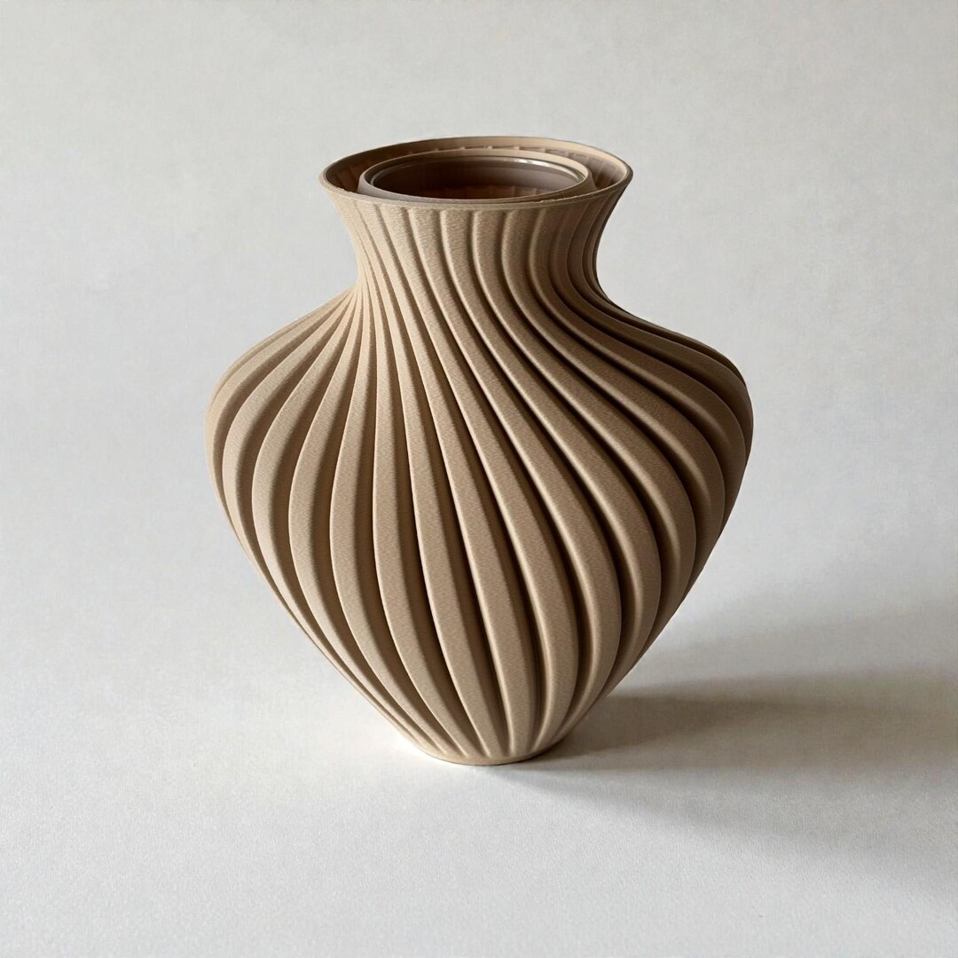 Modern Ribbed Vase, 3D Printed PLA Plastic, Neutral Decor - Etsy