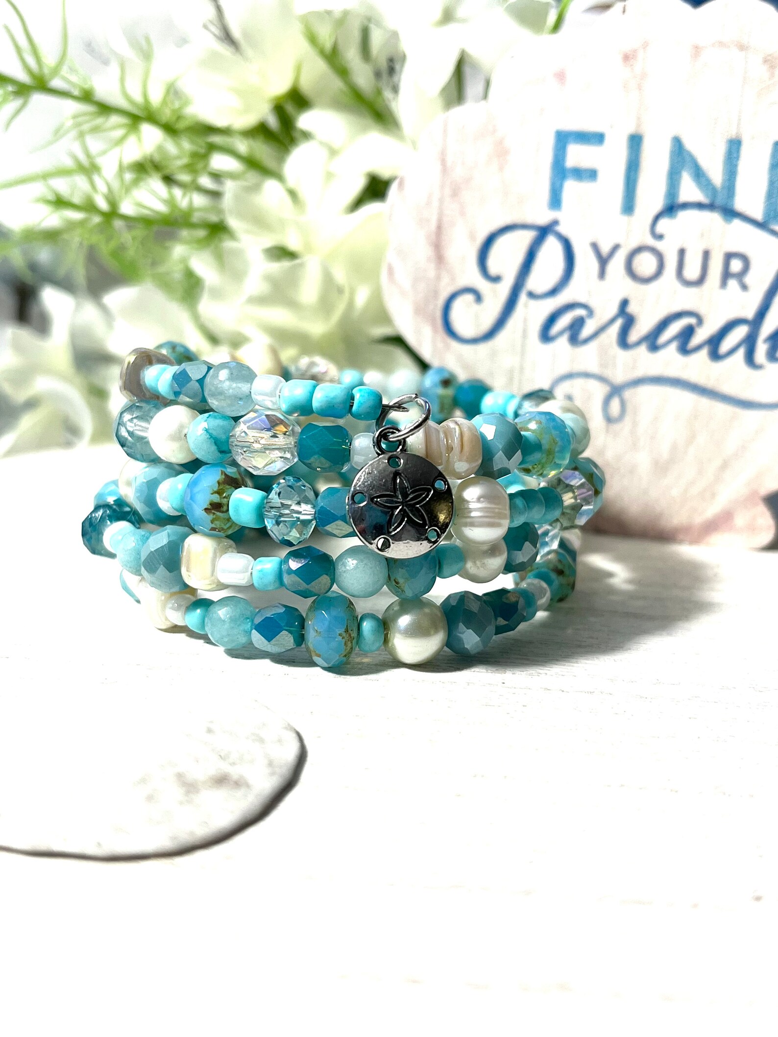 Memory Wire Wrap Bracelet Beachy Blue Summer Vibes - Etsy