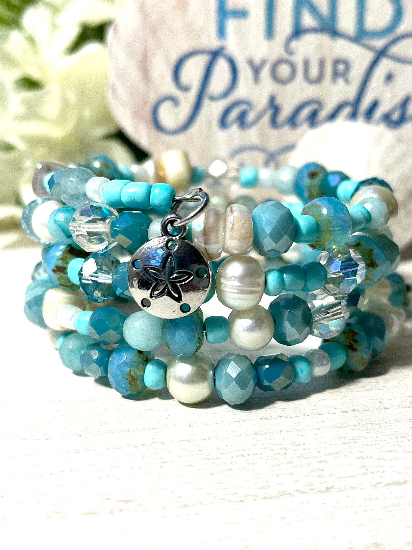 Memory Wire Wrap Bracelet Beachy Blue Summer Vibes - Etsy