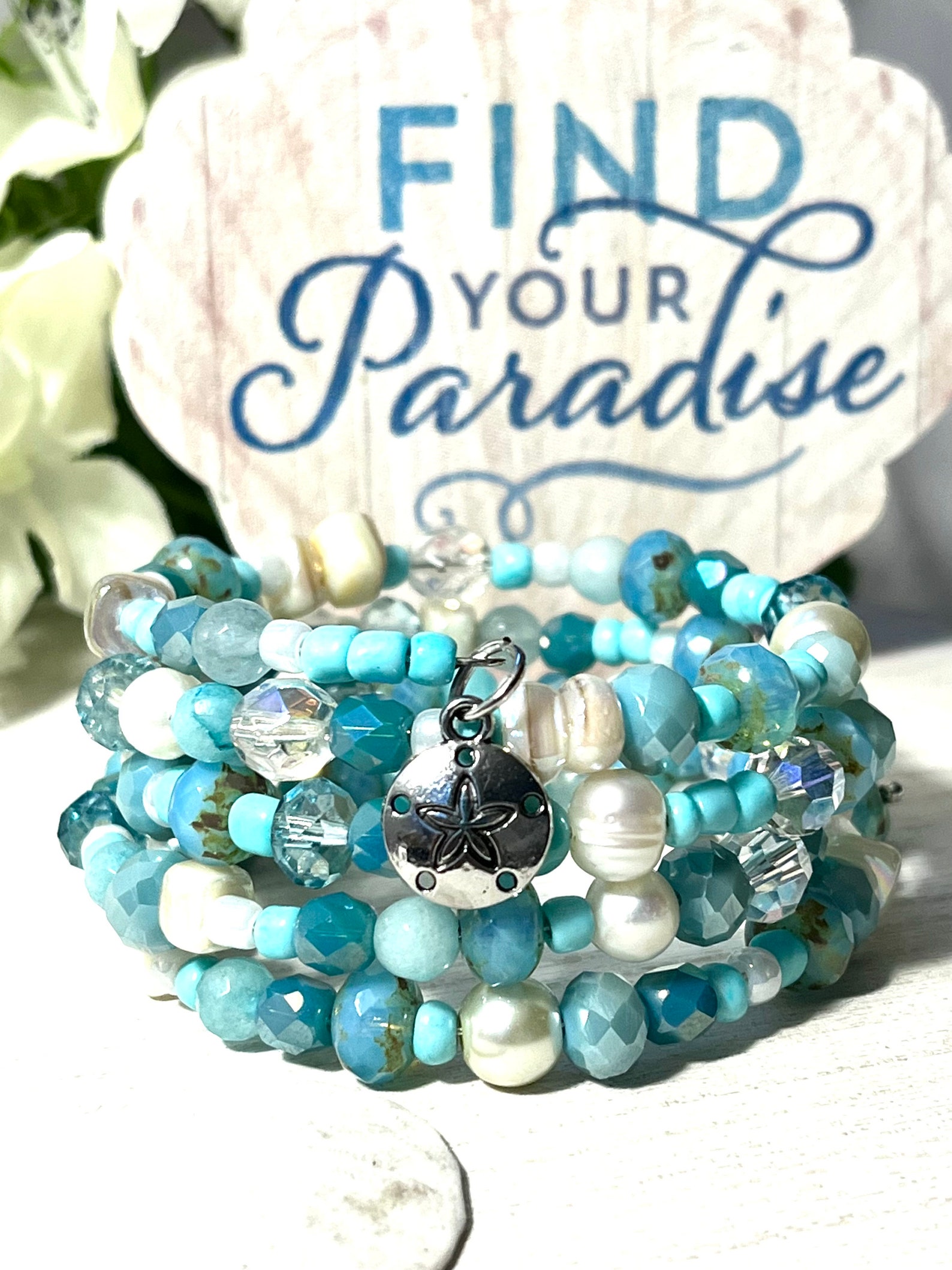 Memory Wire Wrap Bracelet Beachy Blue Summer Vibes - Etsy