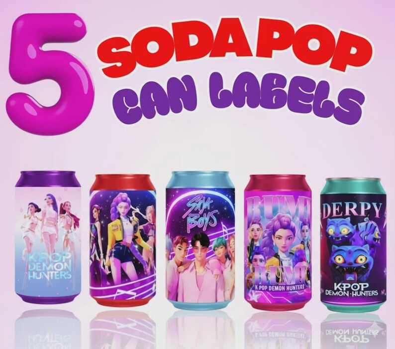 K-pop Demon Hunters 12oz Soda Can Wrap PNG, Huntrix Saja Boys Rumi ...