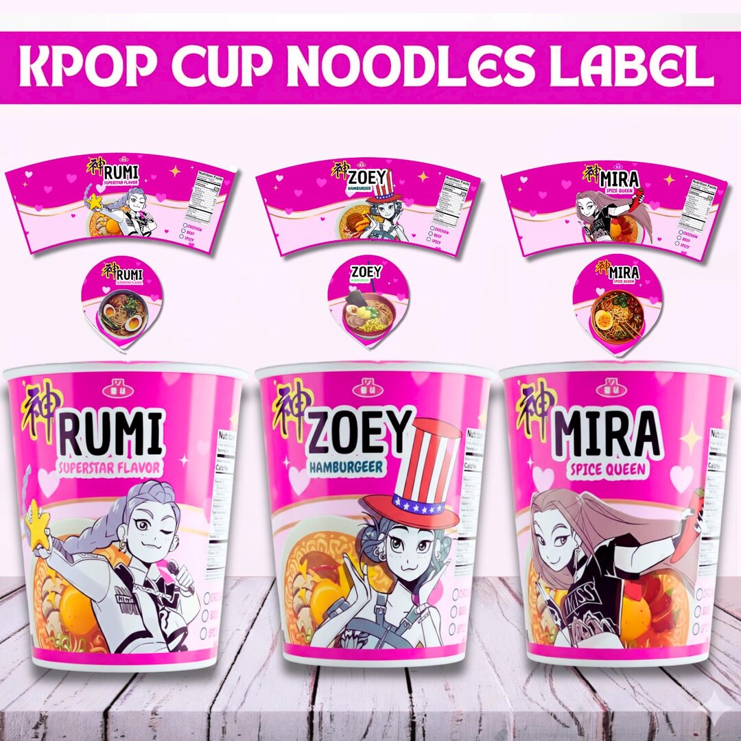 Kpop Demon Hunters Cup Noodle Labels,kpop Valentine Ramen Cup Wraps ...
