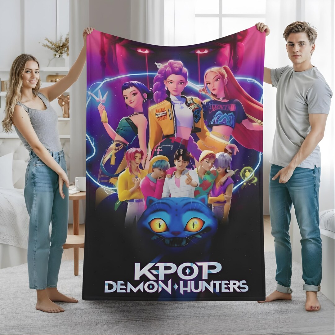 Manta K-Pop Demon Hunters Huntrix | Manta de pelúcia rosa estilo anime ...