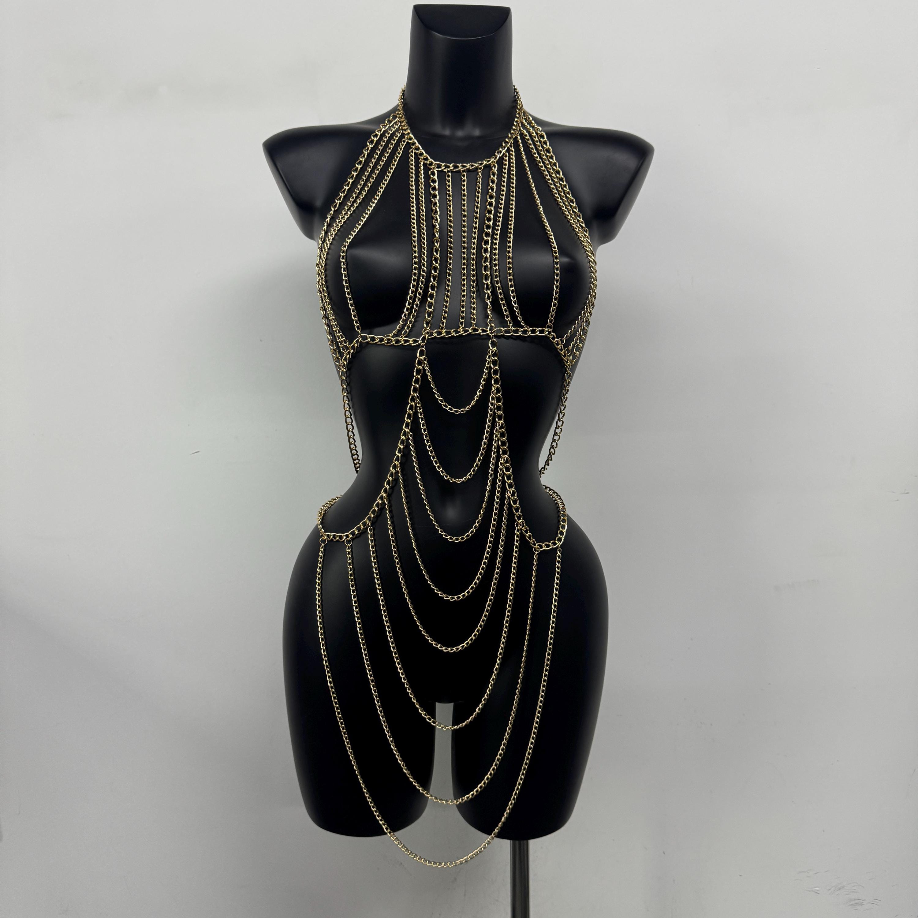 Gold Body Chain Harness, Gold Chain Dress for Exotic Dancewear or ...