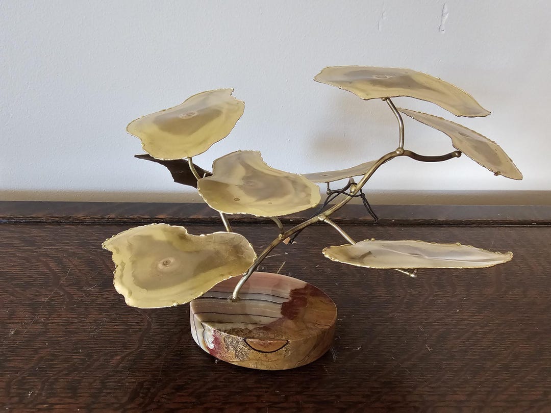 Signed D. Yance Hurlbut Brass Agate Sculpture, Mid Century Modern Metal ...