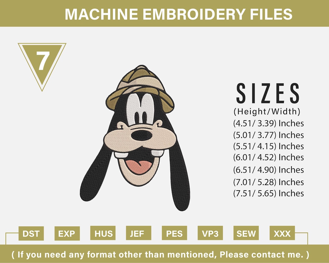 Goofy Machine Embroidery Design. Machine Embroidery File Seven Sizes ...