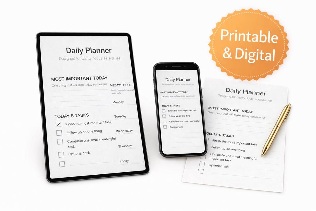 Minimal Daily Planner | Tablet & Mobile, Printable PDF (instant ...