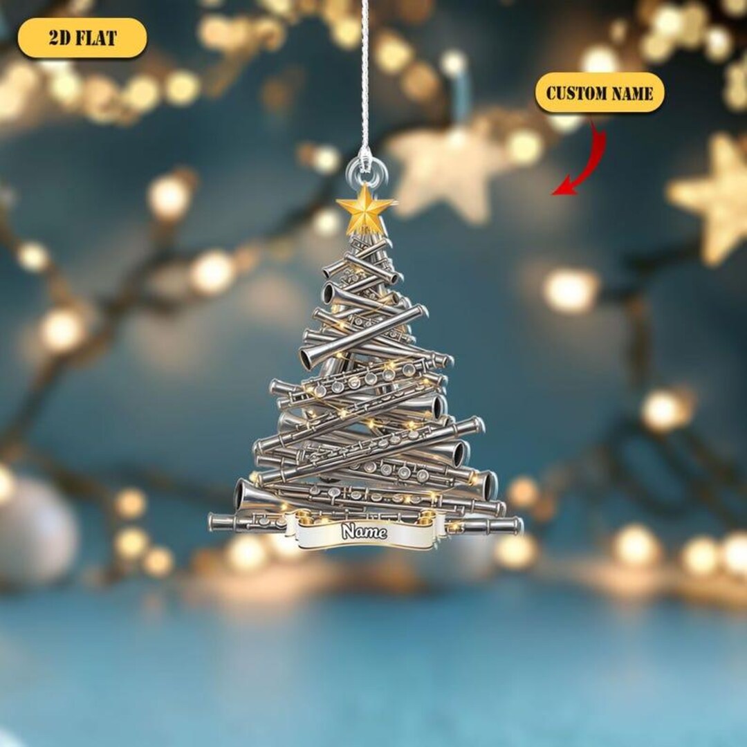 Personalized Flute 2D Flat Acrylic Ornament | Custom Musician Christmas ...