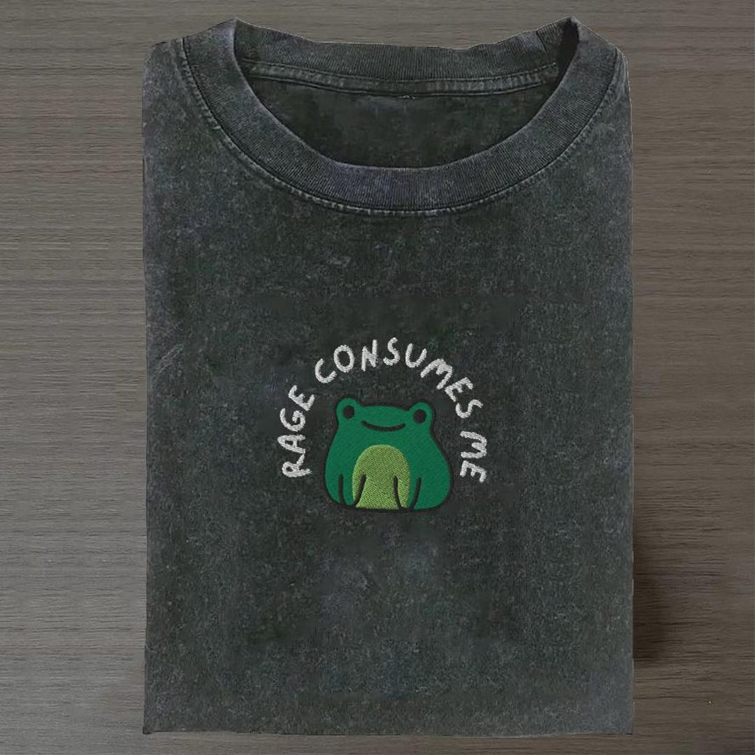 Frog “rage Overwhelms Me” Embroidered T-shirt Design | Funny Quote ...