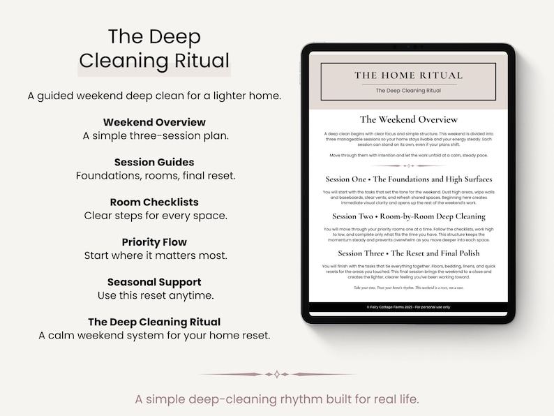 Deep Cleaning Ritual Printable Home Reset Guide - Etsy