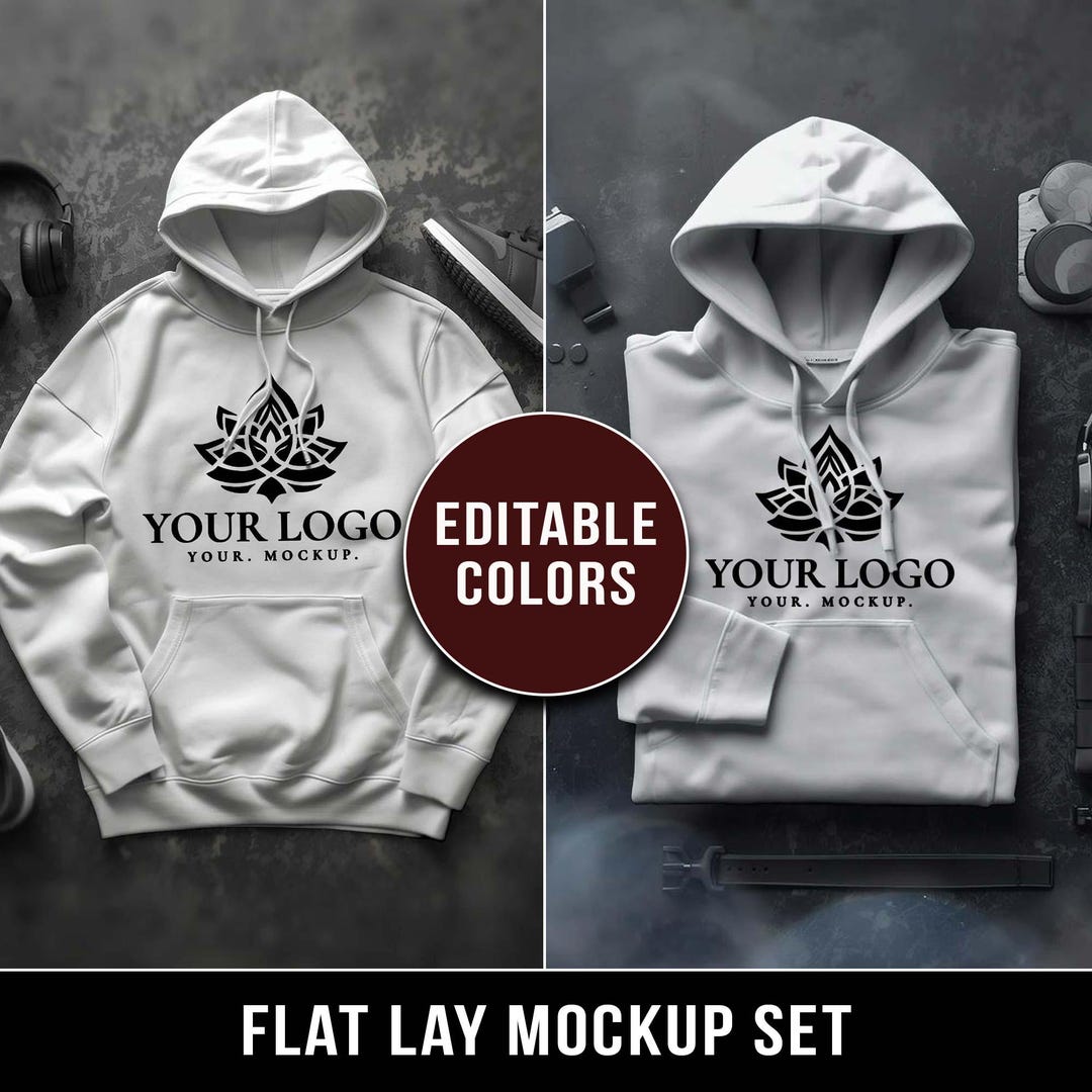 Hoodie Mockup Bundle (2x) | Men | Gildan Bella Canvas | Flat Lay Folded ...