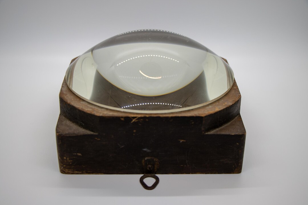 Antique Optical Condenser Lens in Hand-carved Wooden Cradle – 750g ...