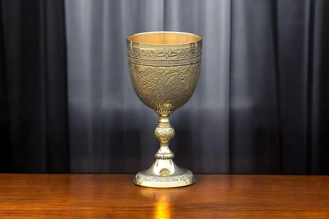 Handmade Brass Goblet With Gold Engraving • Vintage Engraved Chalice ...