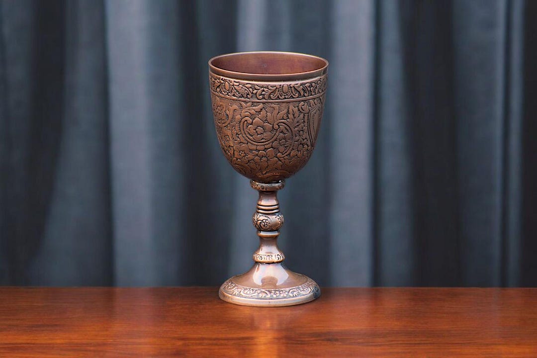 Handmade Brass Goblet With Gold Engraving • Vintage Engraved Chalice ...