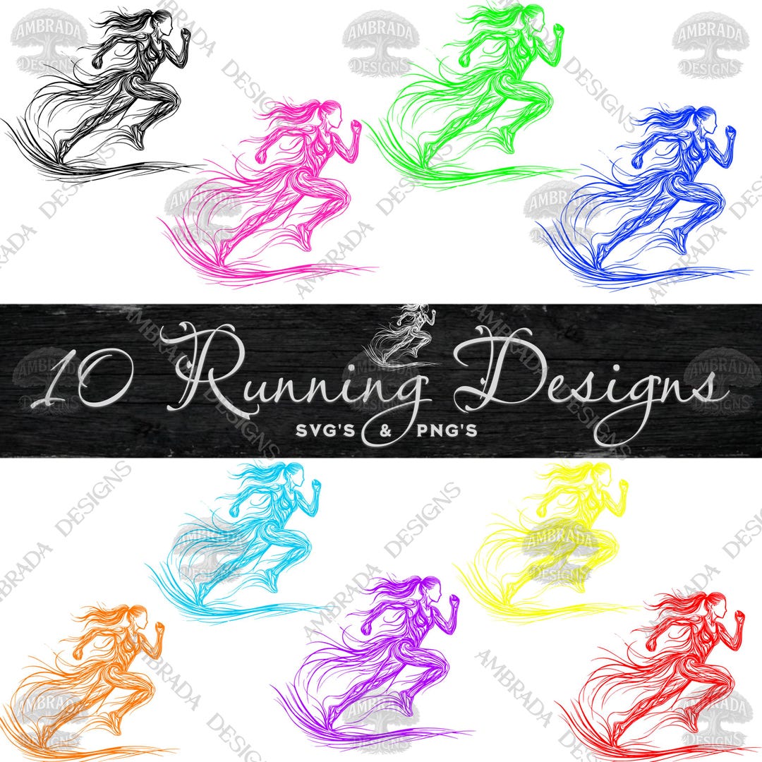 10 Cute Line Art Female Runner SVG PNG | Colorful Running Woman ...