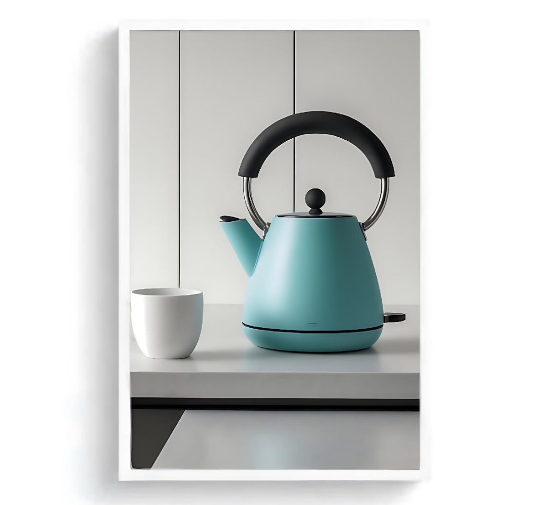 Kettle Print | Modern Kitchen Wall Art | Powder Blue Accent | Neutral ...