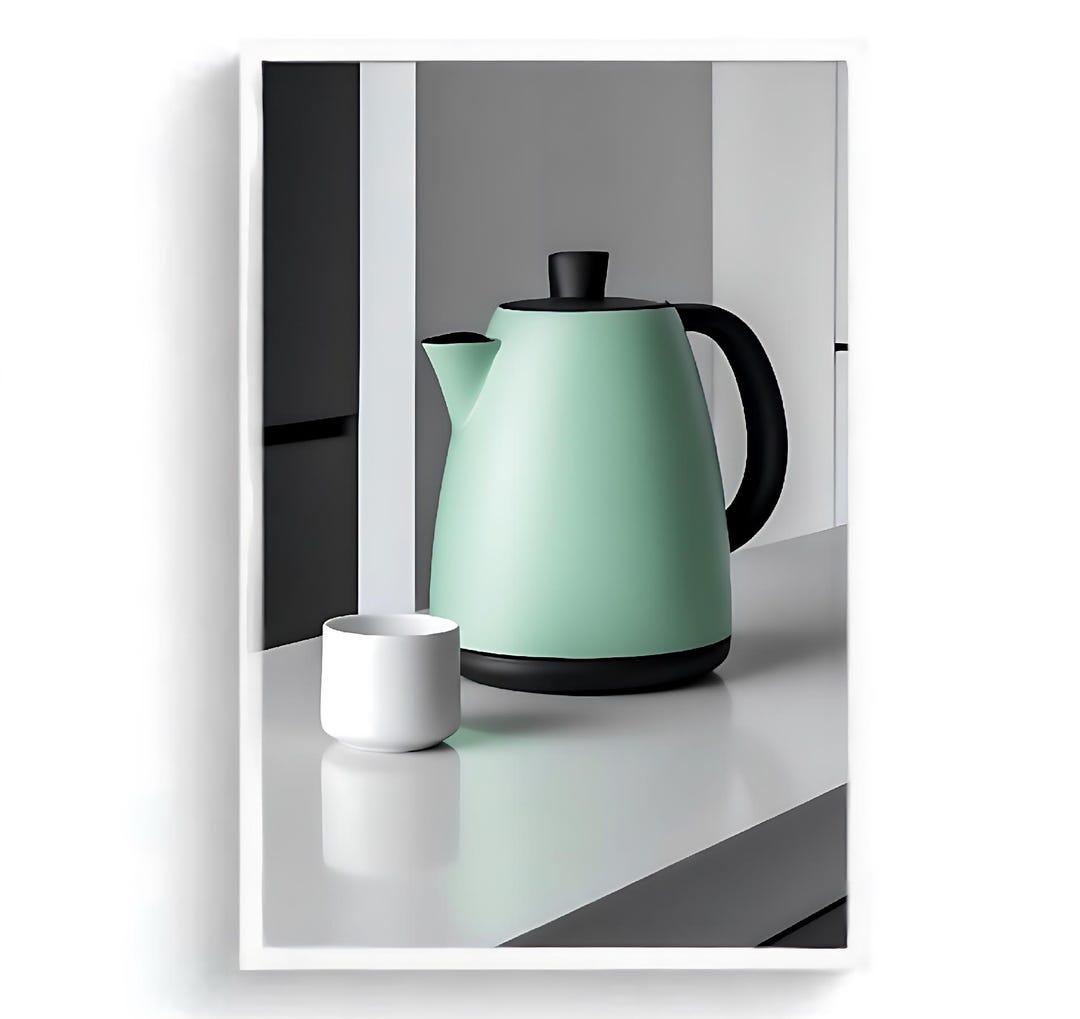 Kettle Print | Modern Kitchen Wall Art | Mint Sage Accent | Neutral ...