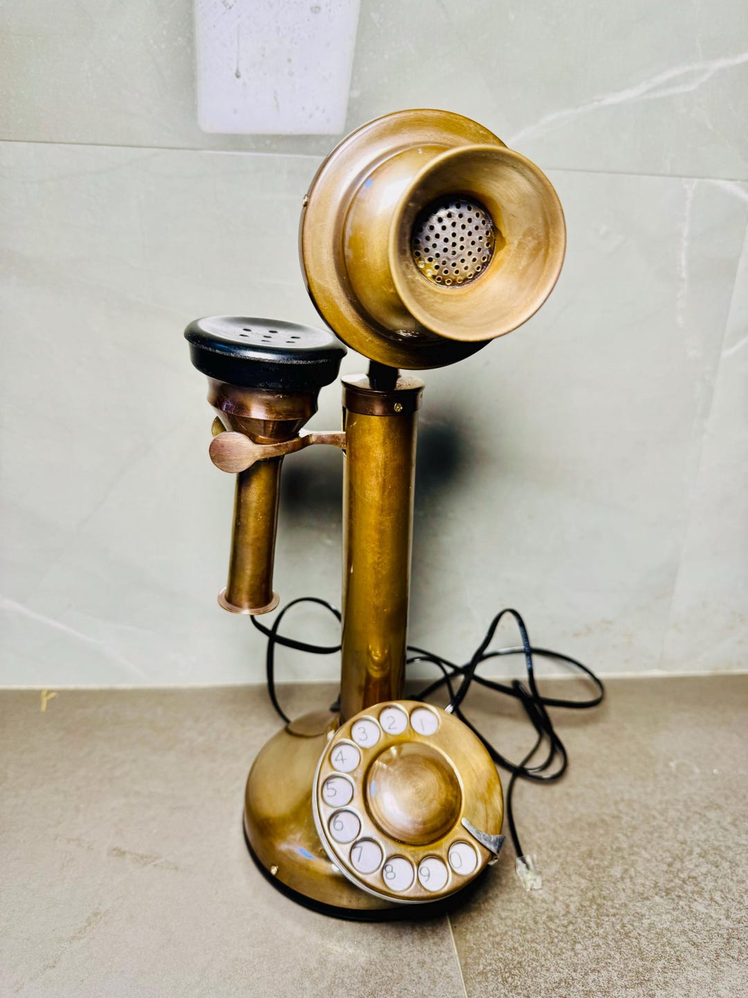 Antique Brass Candlestick Telephone 1915 Vintage Rotary Dial Replica ...
