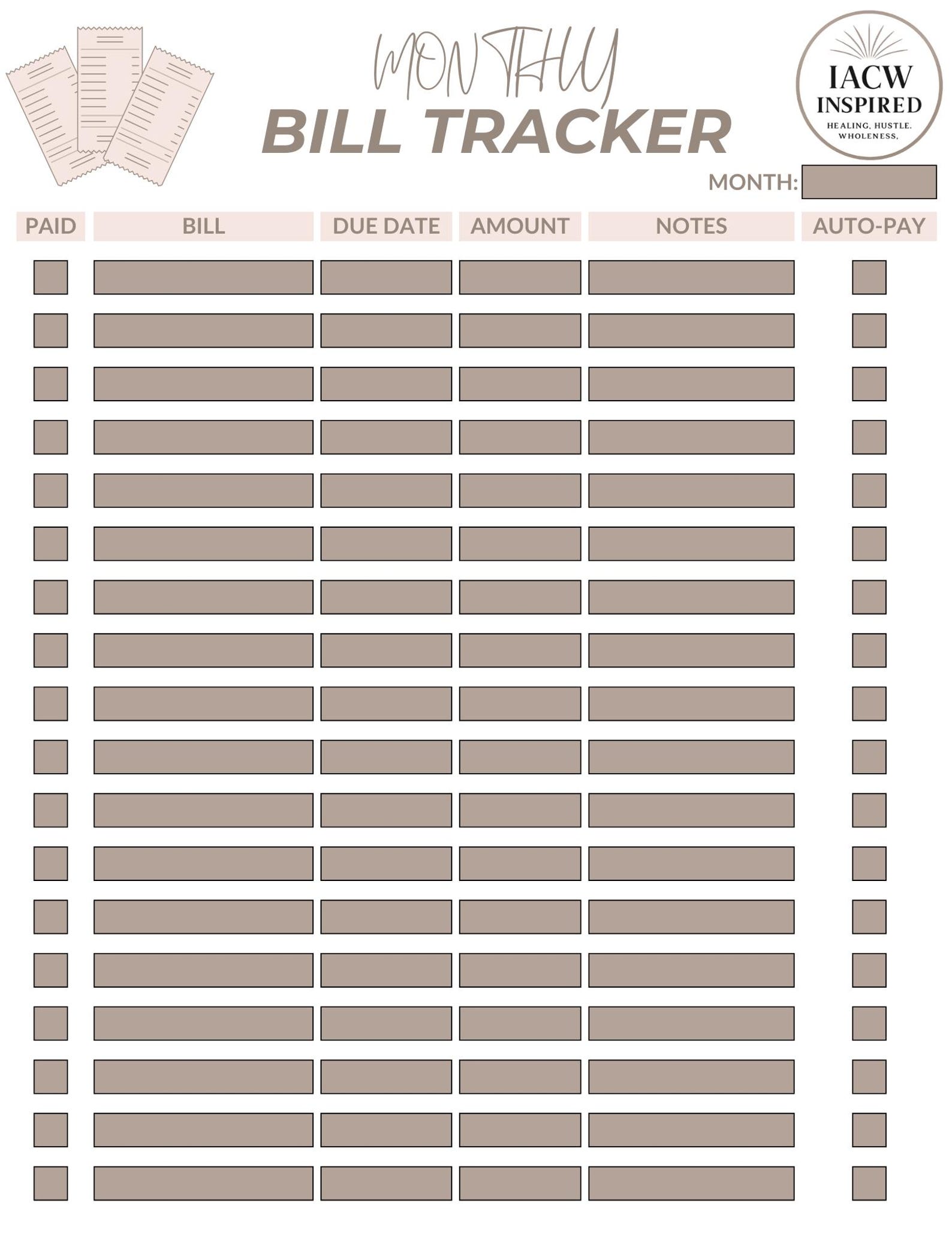 Bill Tracker (1 Page) - Etsy