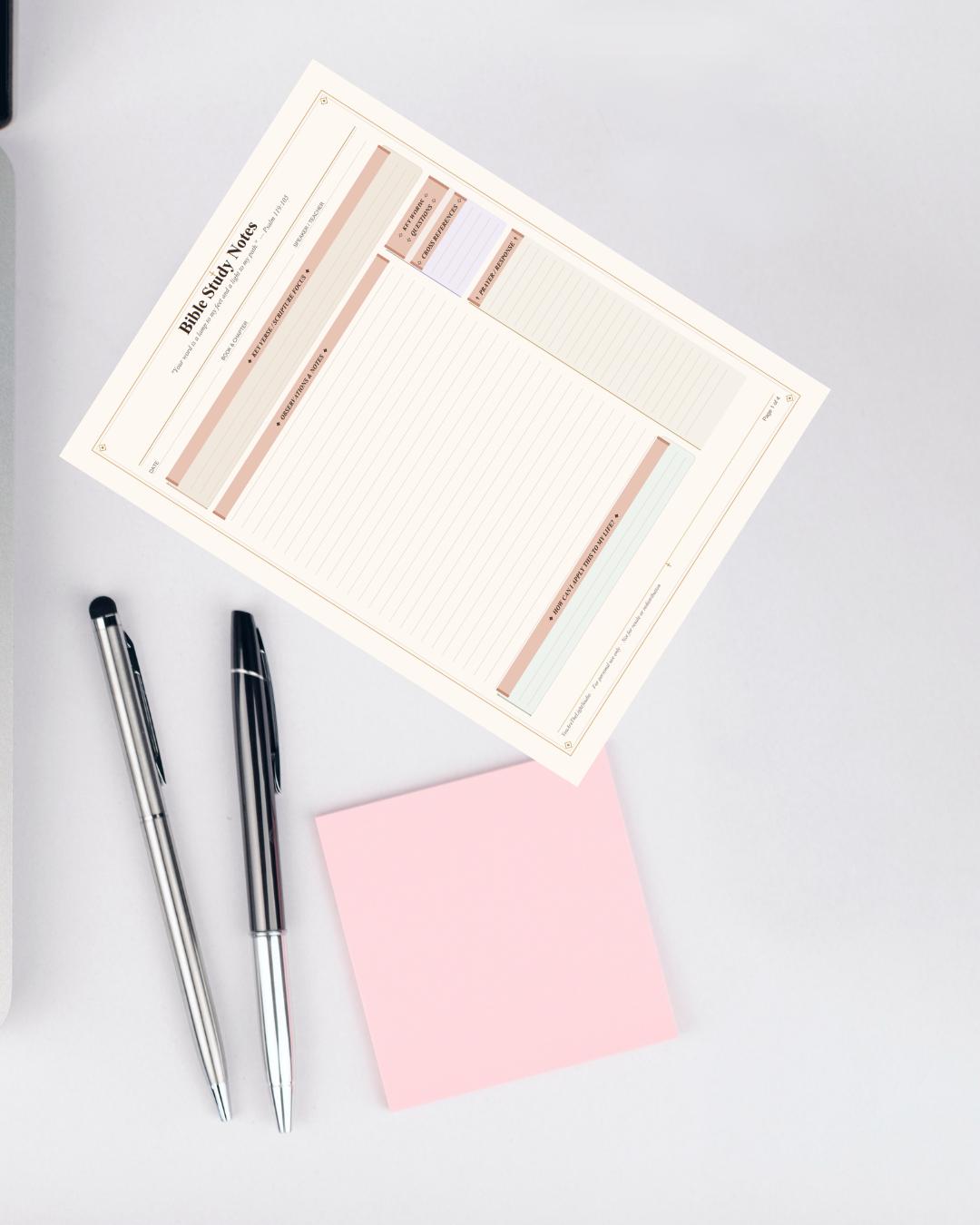 Printable Bible Study Notes Template | Scripture Journal Pages (PDF ...