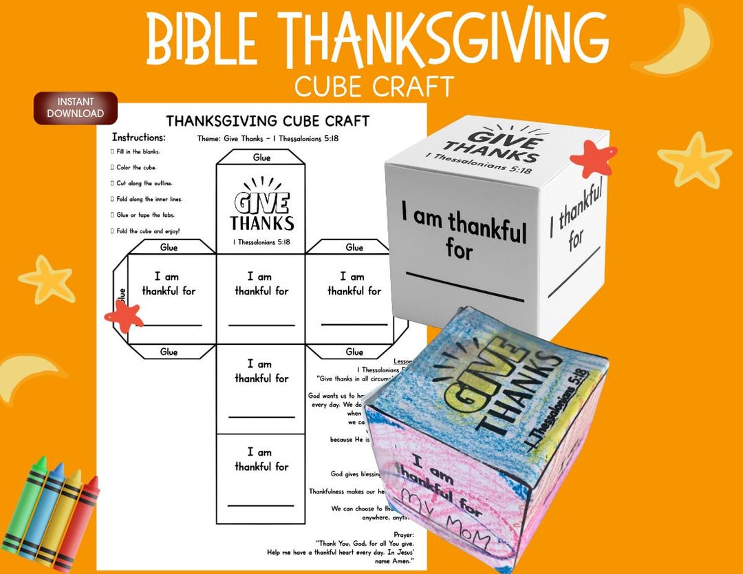 Printable Thanksgiving Cube Craft, Bible Verse Activity (digital ...