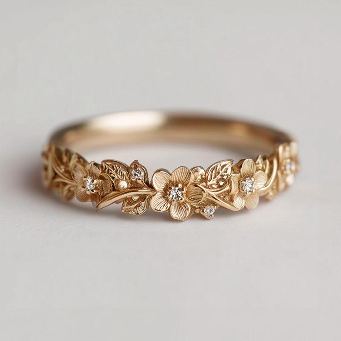 Vintage Art Deco Antique Ring, Flower Motif Half Eternity Wedding Band ...