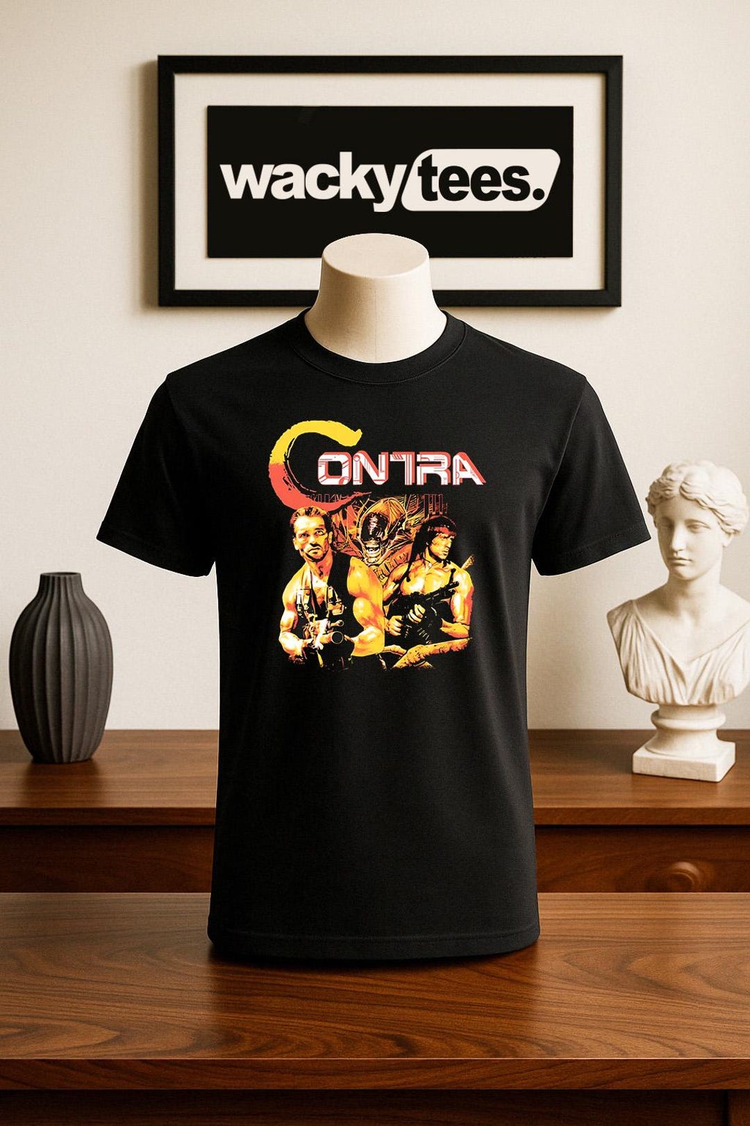 Contra War 80s Schwarzenegger Stallone Gaming NES Cover Graphic Tee ...