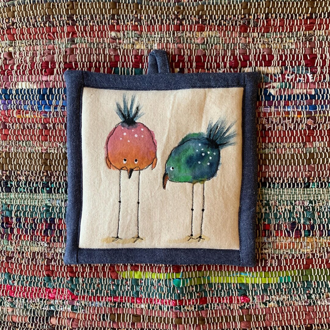 Sassy Birds Handmade Pot Holder Hot Pad Hand Painted Free Motion ...