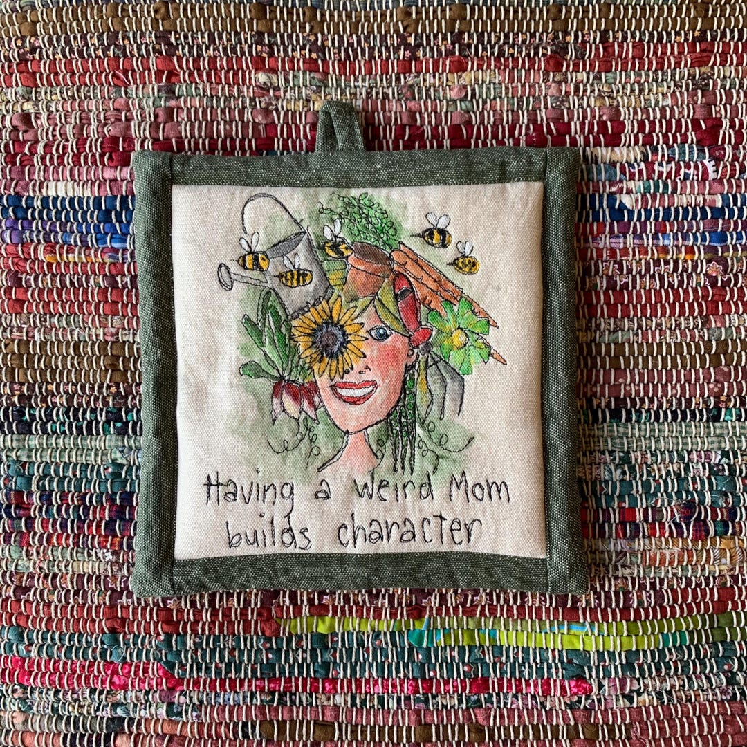 Weird Plant Mom Handmade Pot Holder Hot Pad Hand Painted Free Motion ...