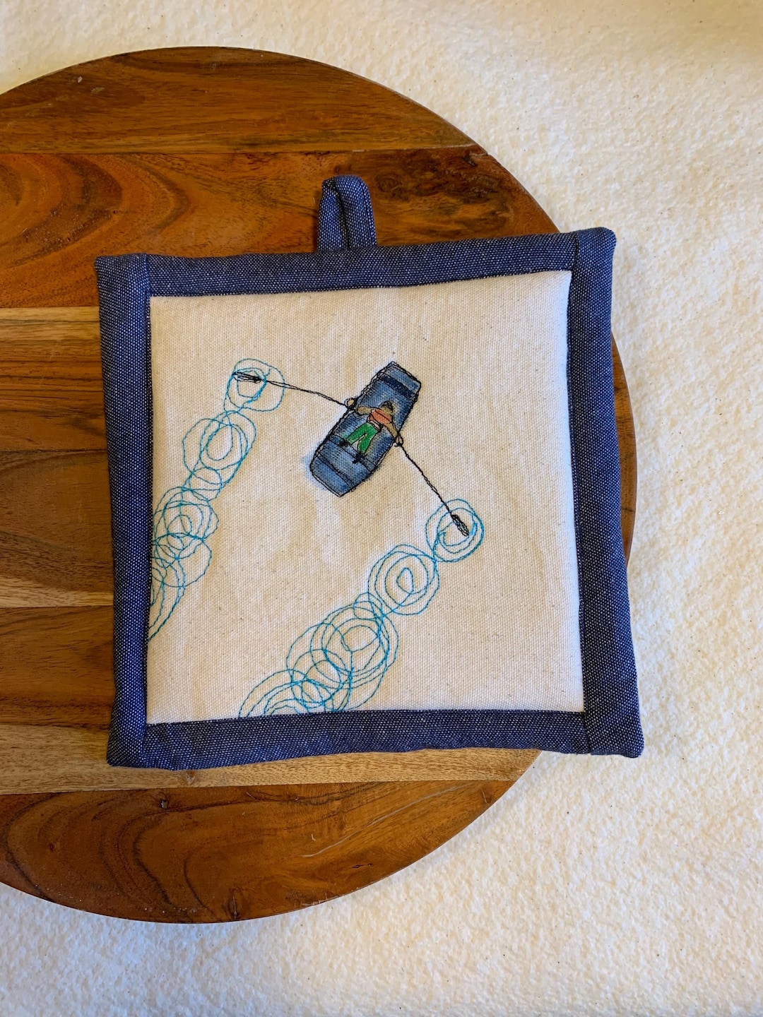 Handmade Pot Holder Hot Pad Free Motion Stitching Hand Painted Paddling ...