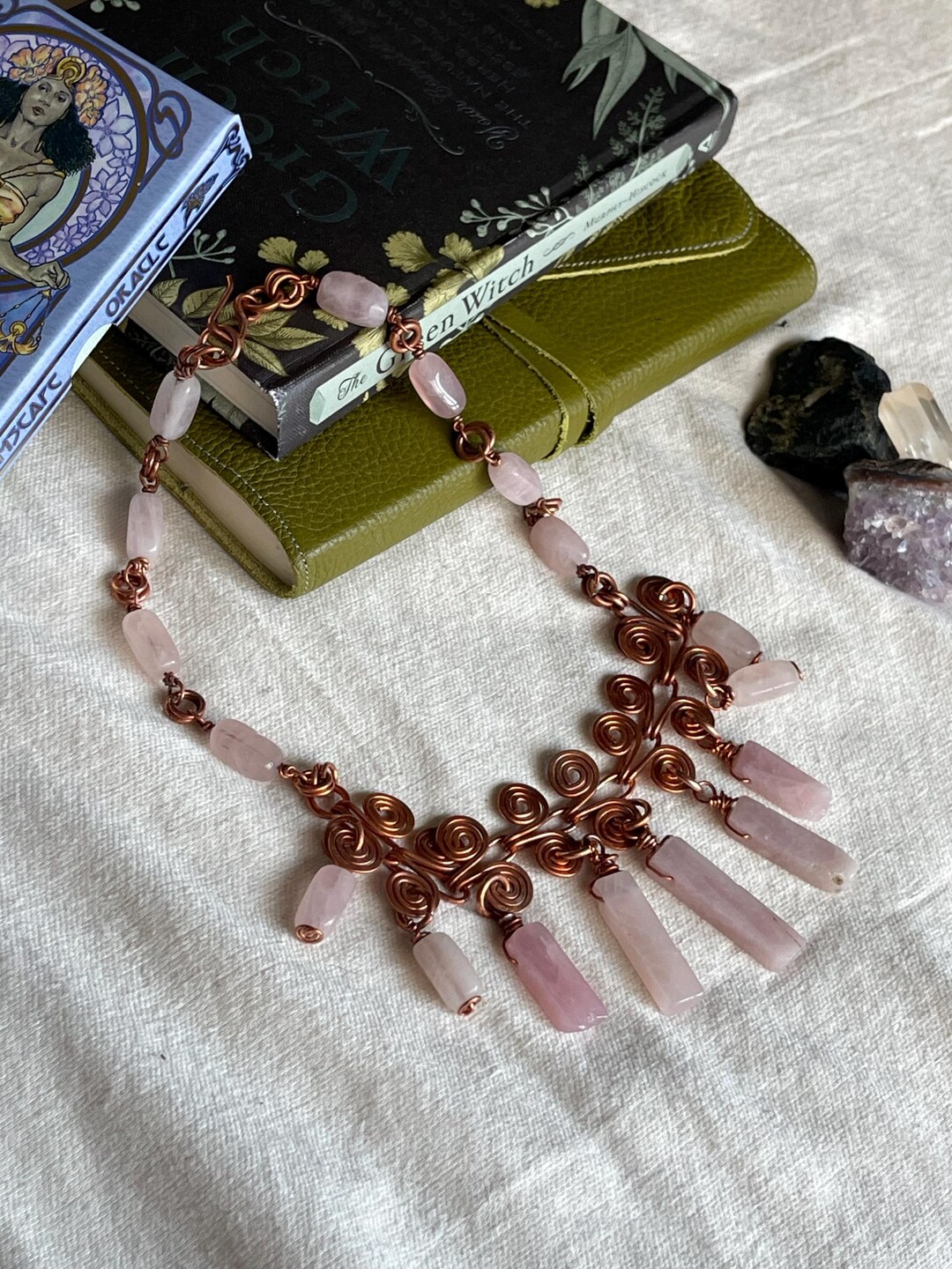 Rose Quartz & Copper Goddess Necklace - Etsy