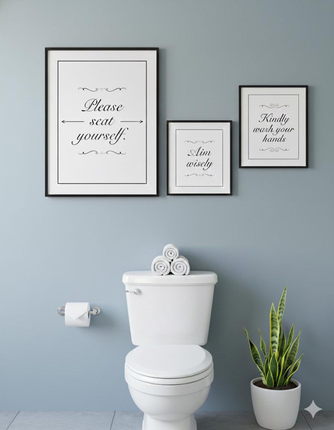 Elegant Script Bathroom Sign Set | Printable Restroom Art (digital ...