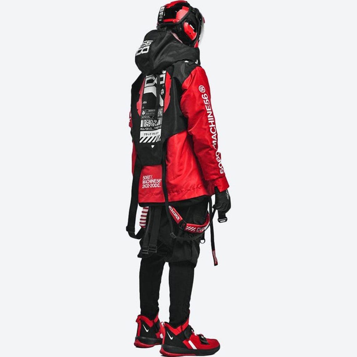 Cyberpunk Red Tactical Techwear Jacket Futuristic Streetwear Outerwear ...