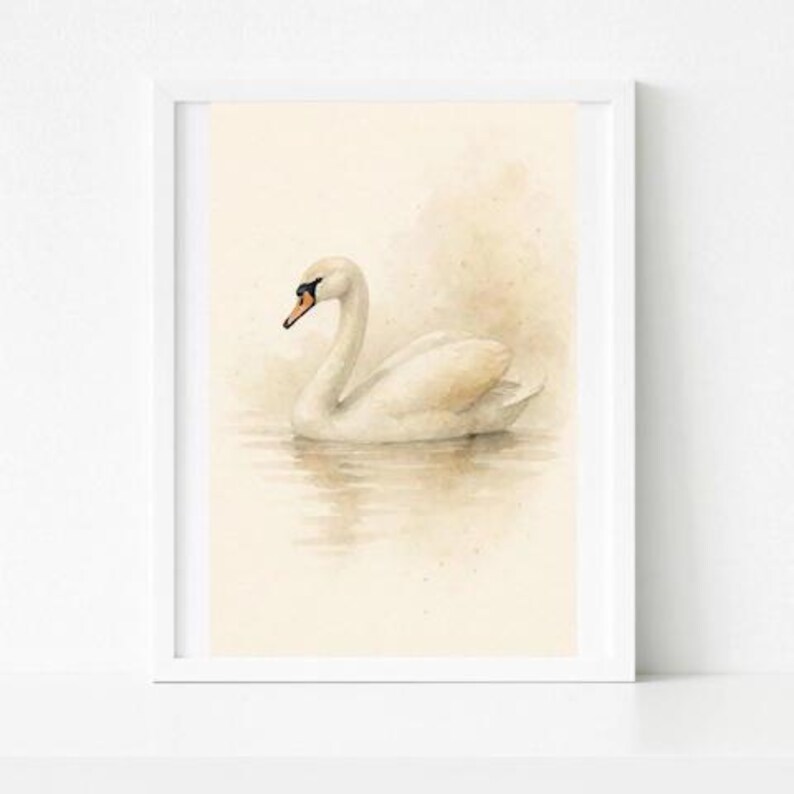 Graceful Swan Watercolor Art – Neutral Beige Printable Wall Decor ...
