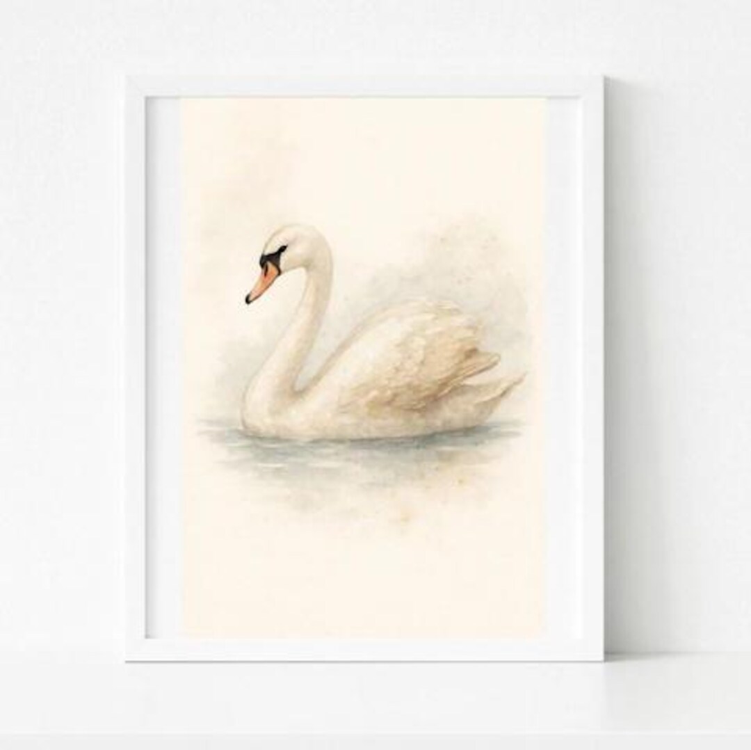 Elegant Swan Watercolor Print – Neutral Beige Wall Art, Scandinavian ...