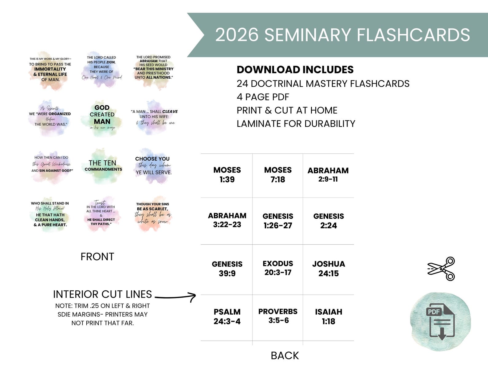 Old Testament LDS Seminary Doctrinal Mastery Flashcards Printable PDF ...