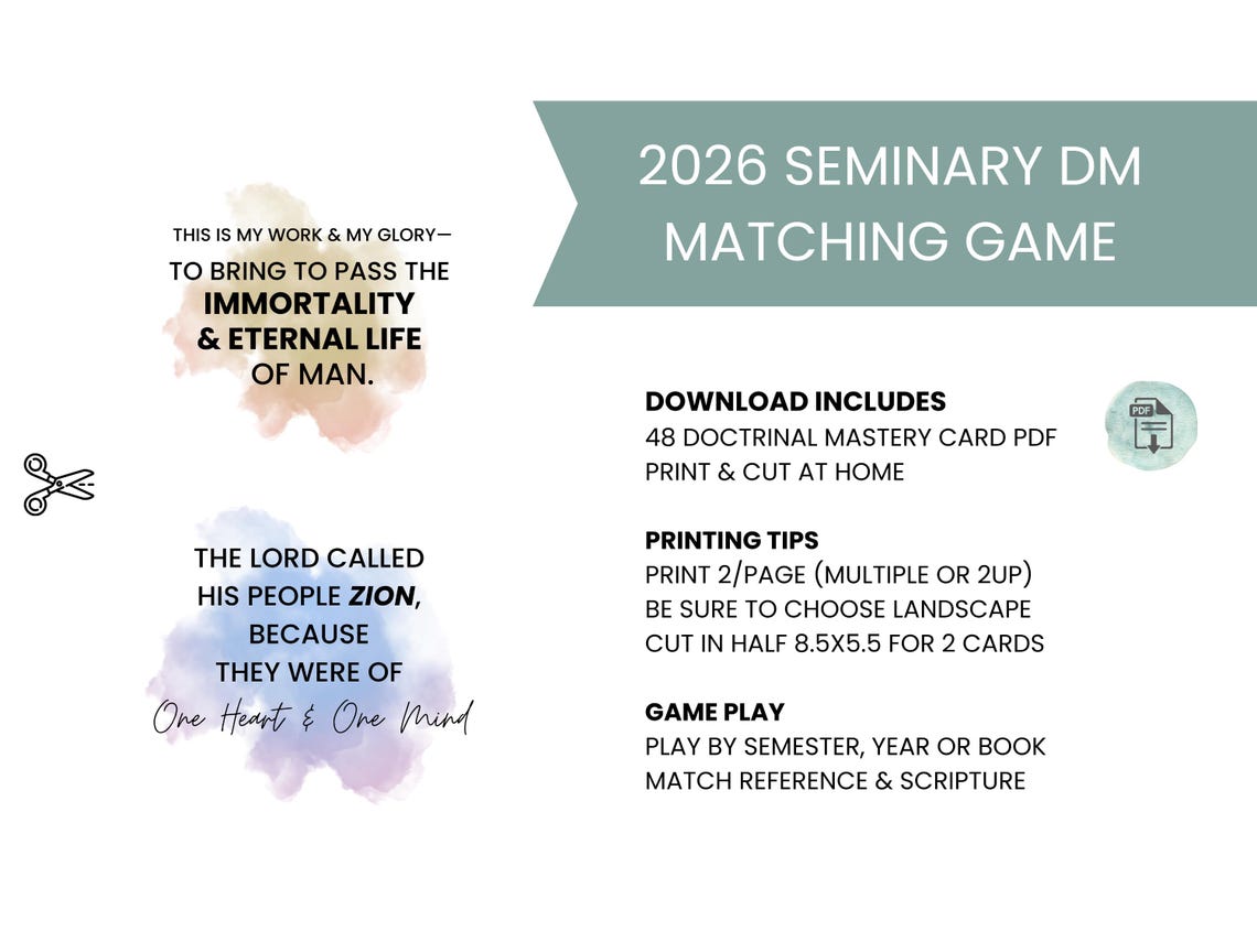 Old Testament LDS Seminary Doctrinal Mastery Matching Game Printable ...