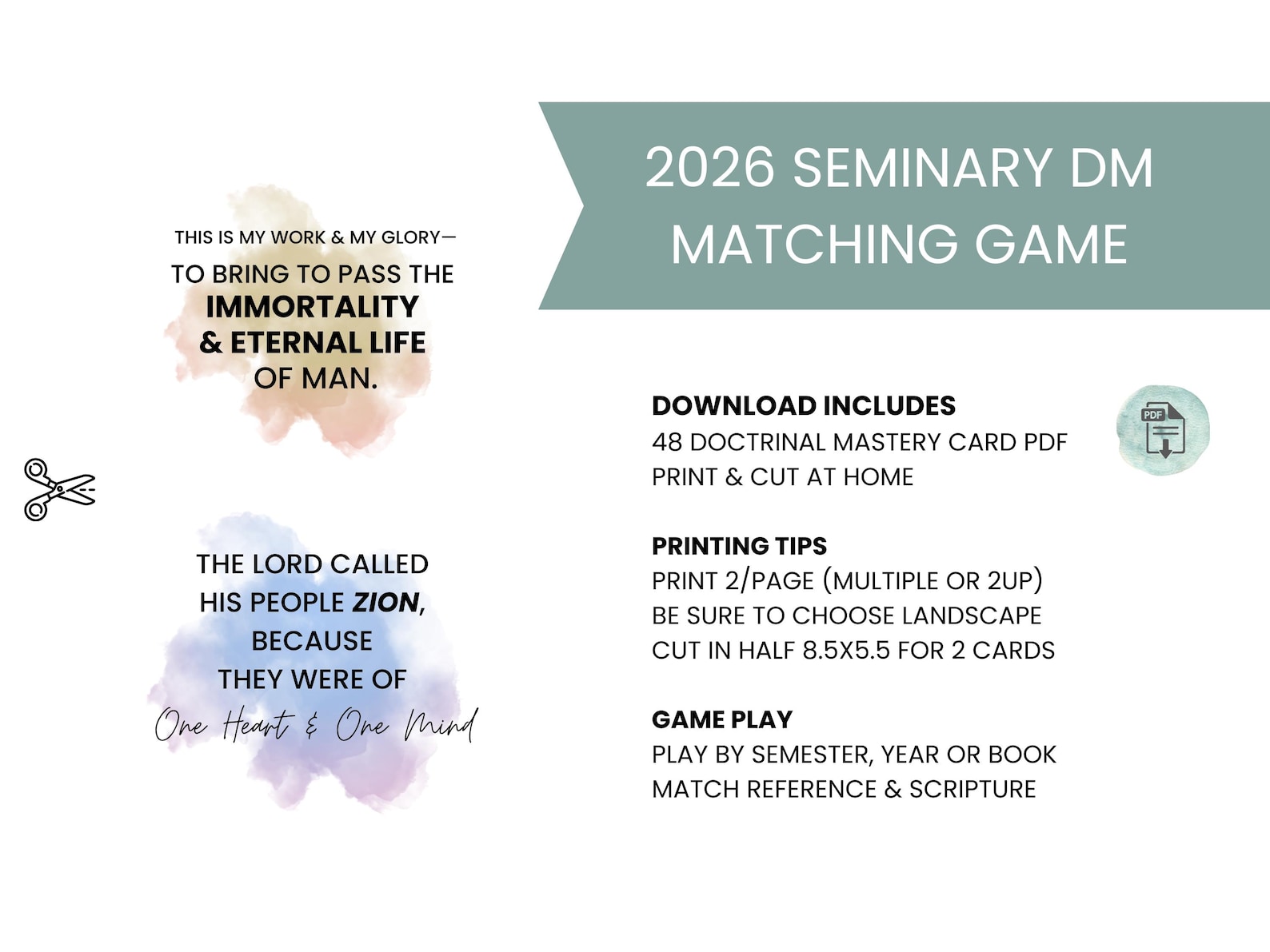 Old Testament LDS Seminary Doctrinal Mastery Matching Game Printable ...