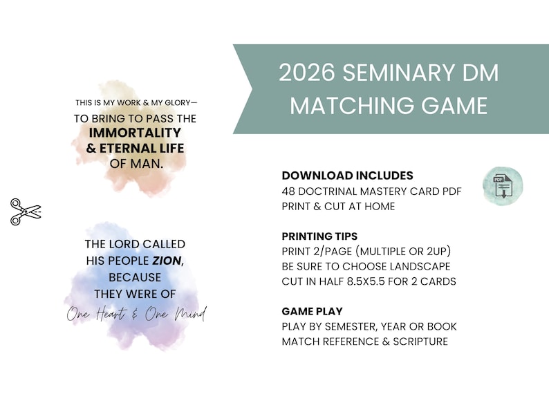 Old Testament LDS Seminary Doctrinal Mastery Matching Game Printable ...