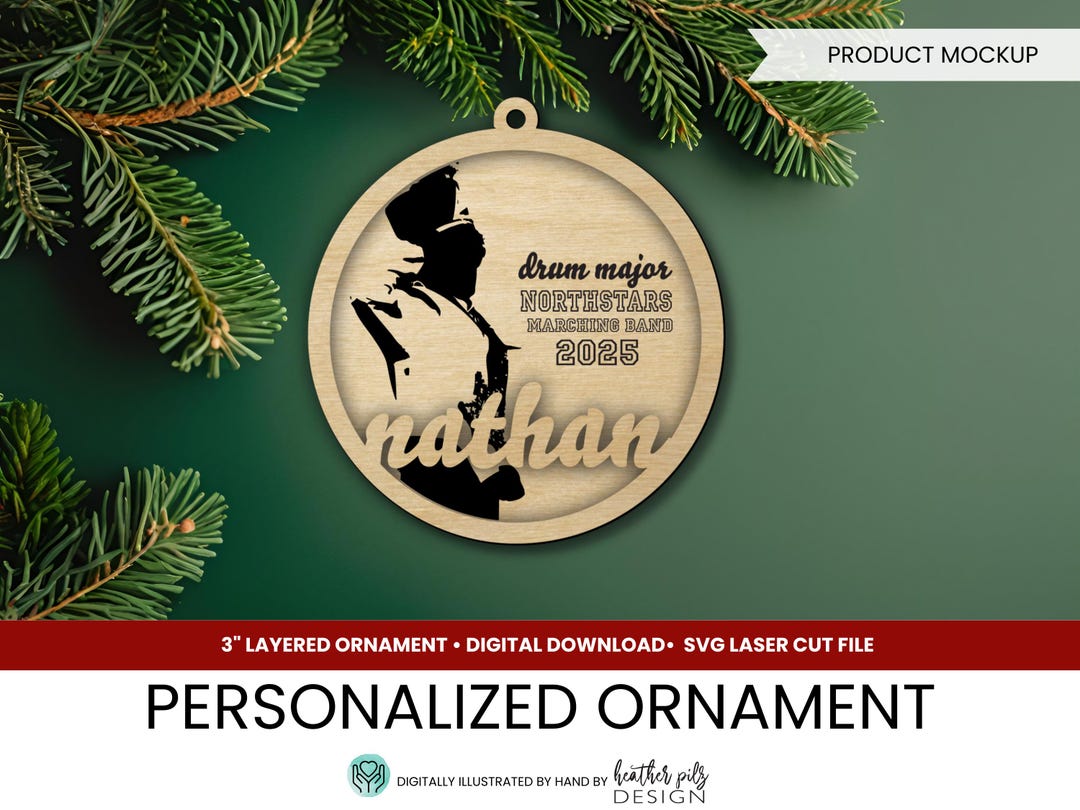 Personalized Marching Band Ornament SVG Laser Cut File Drum Major ...